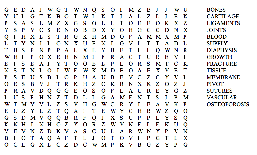 Bones, Cartilage, Ligaments, & Joints (Word Search) - Amped Up Learning