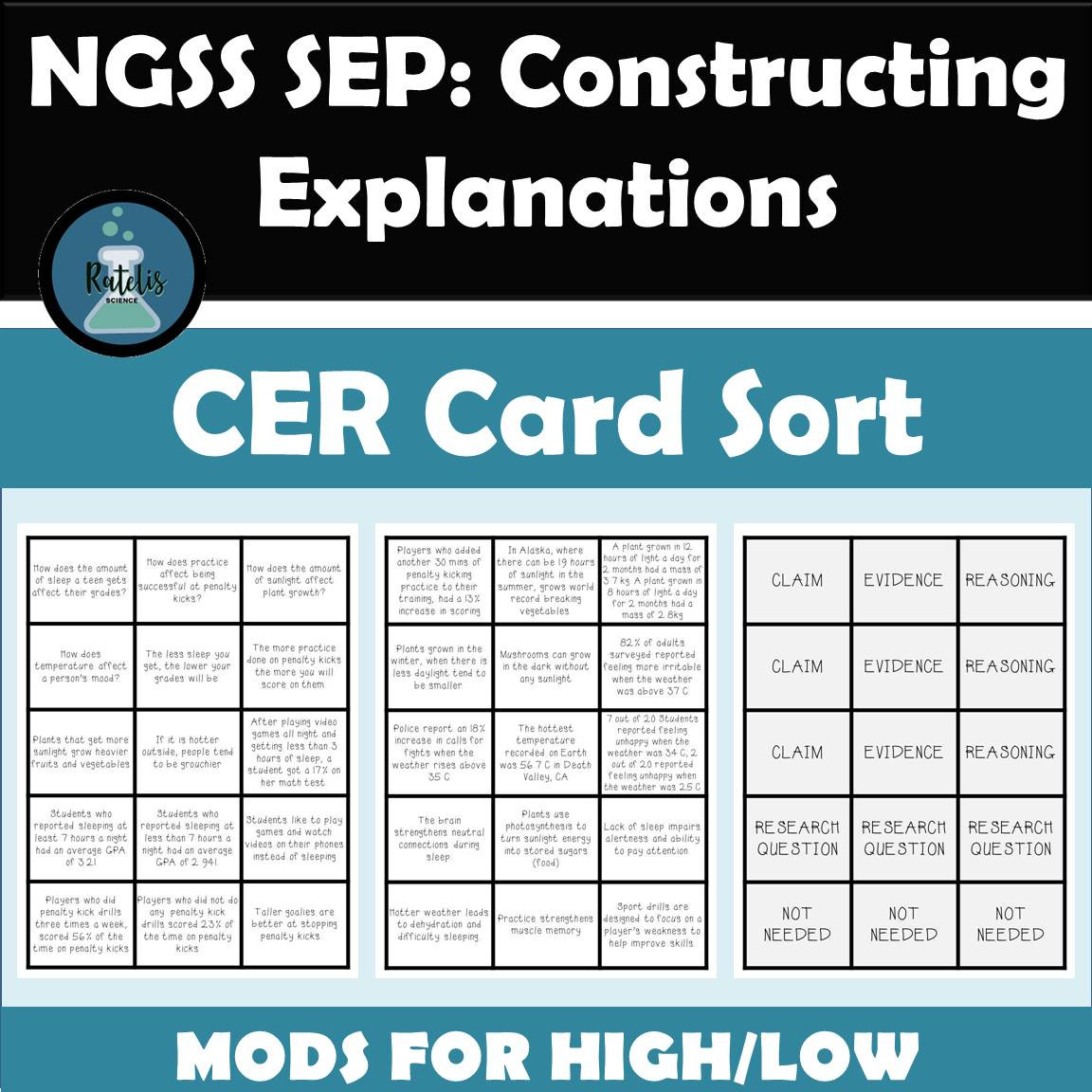 NGSS SEP: Constructing Explanations: CER Card Sort - Amped Up Learning