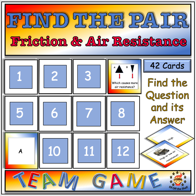 Forces - Friction and air Resistance Find the Pair Game for Middle ...