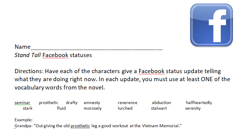 Stand Tall by Joan Bauer- Facebook Statuses - Amped Up Learning