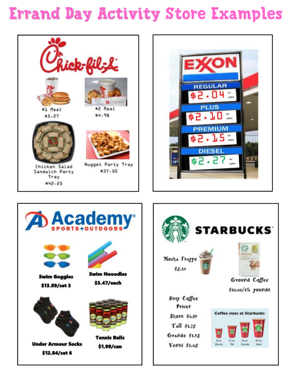 Errand Activity Multiplication of Decimals, Division of Decimals