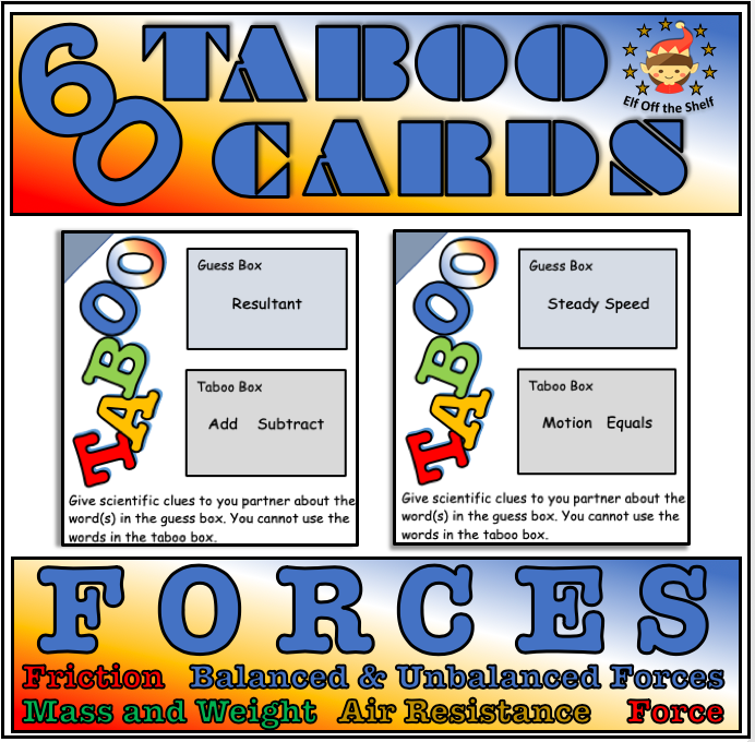 Forces - 60 Taboo Cards for Middle School Science - Amped Up Learning