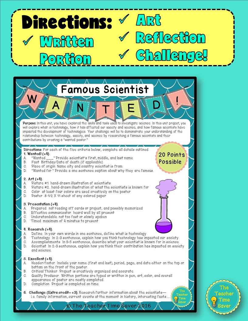 Famous Scientist Wanted Poster Project- Scientific Investigation Unit ...