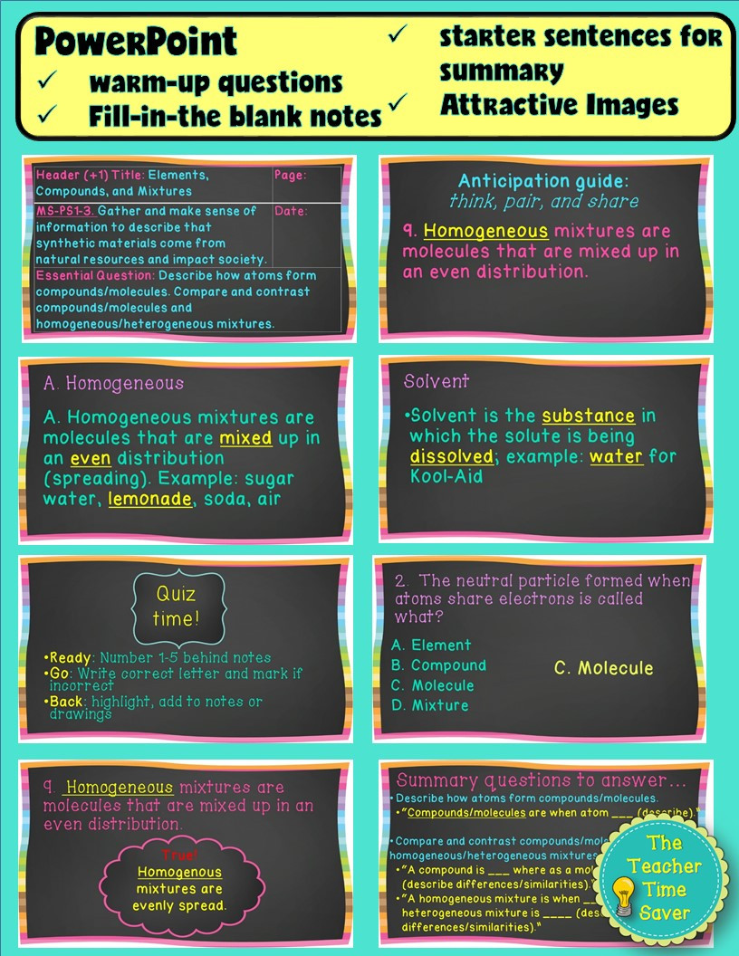 Elements, Compounds and Mixtures Lesson - Amped Up Learning