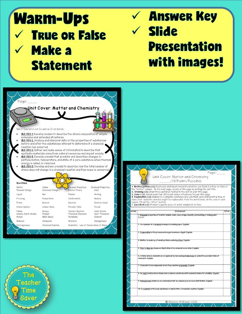 STATES OF MATTER, ATOMS, & THE PERIODIC TABLE WARM-UPS - Amped Up Learning