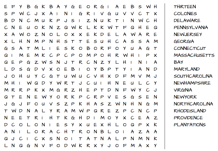 Thirteen (13) Original Colonies Word Search - Amped Up Learning