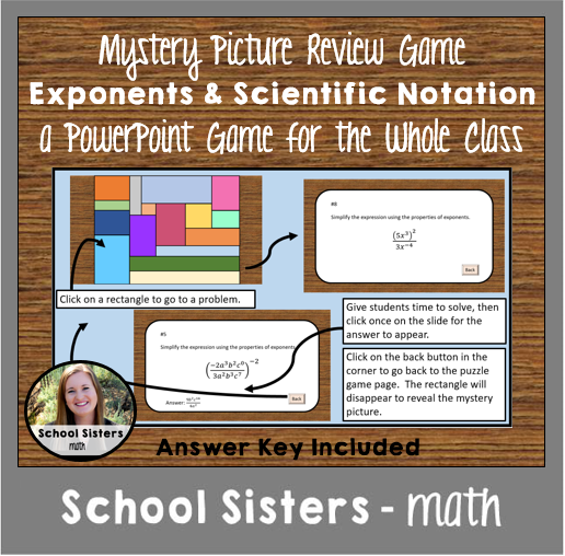 8th Grade Exponents and Scientific Notation Mystery Picture Game ...