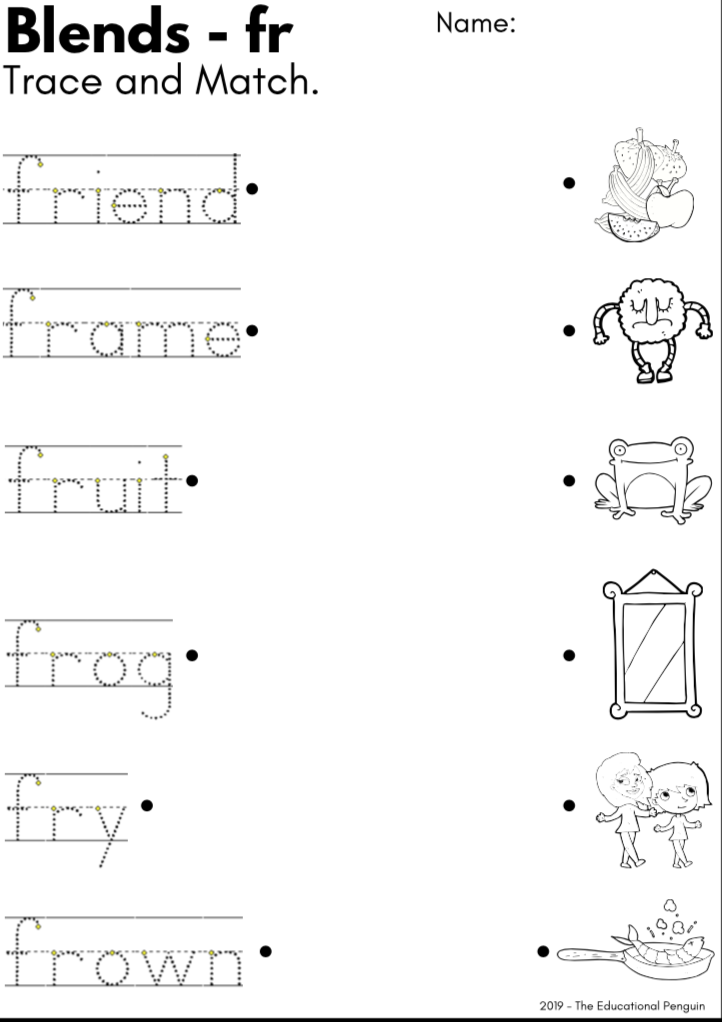 Blends Worksheet - DR, FR, FL, TR - Amped Up Learning