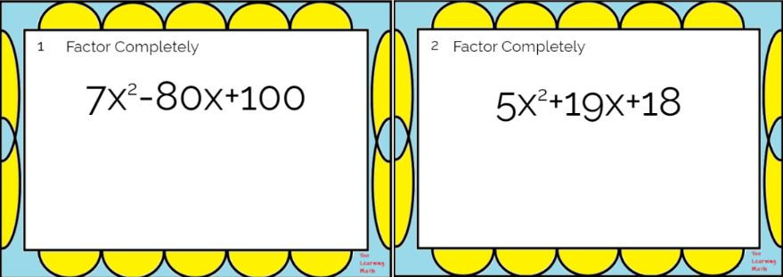 Factoring Quadratic Trinomials where a>1 - 20 Task Cards - Amped Up ...