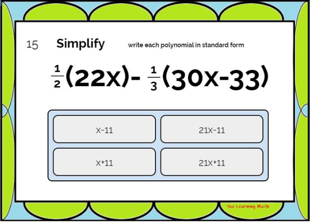 Multiplying by a Monomial and Combining Like Terms - GOOGLE Forms Quiz ...