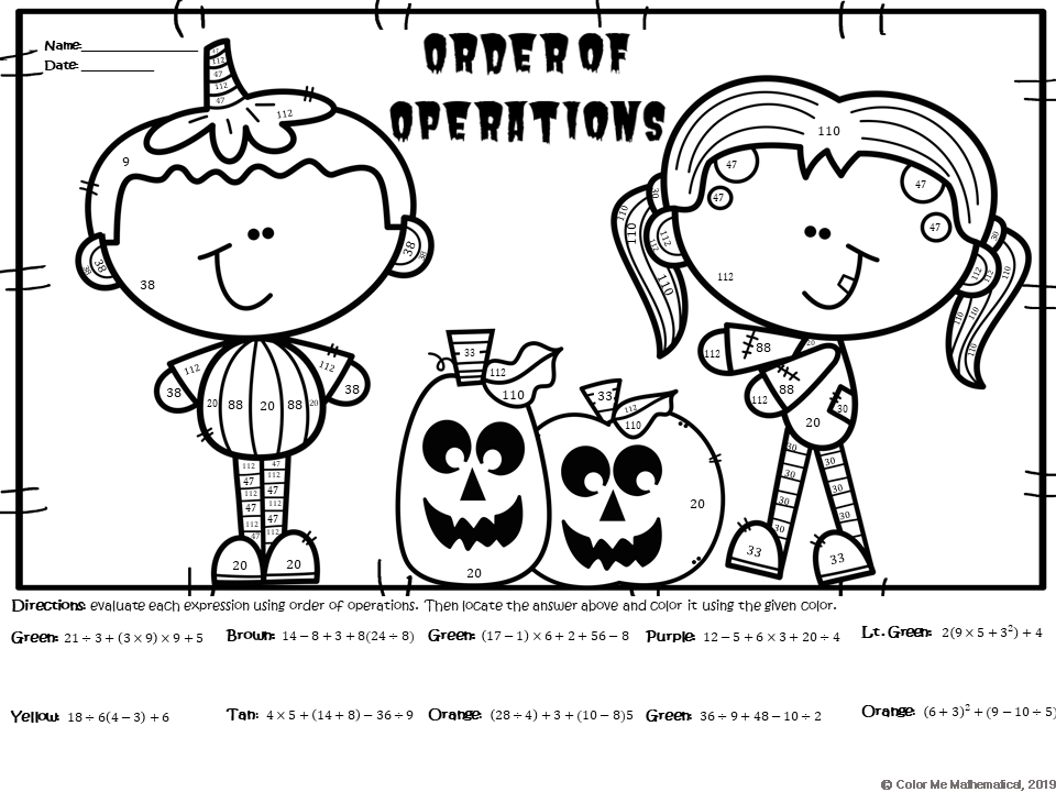 Halloween Math Coloring Worksheets