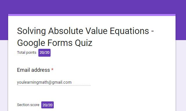 Solve Absolute Value Equations: Google Forms Quiz- 20 Problems - Amped ...