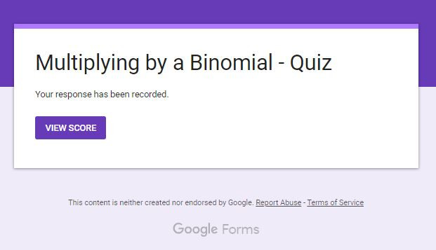 Multiplying by a Binomial- GOOGLE Forms Quiz: 20 Problems - Amped Up ...