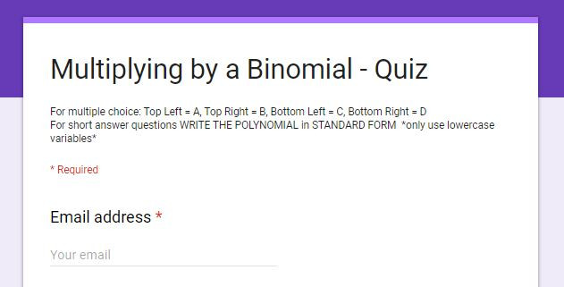 Multiplying by a Binomial- GOOGLE Forms Quiz: 20 Problems - Amped Up ...