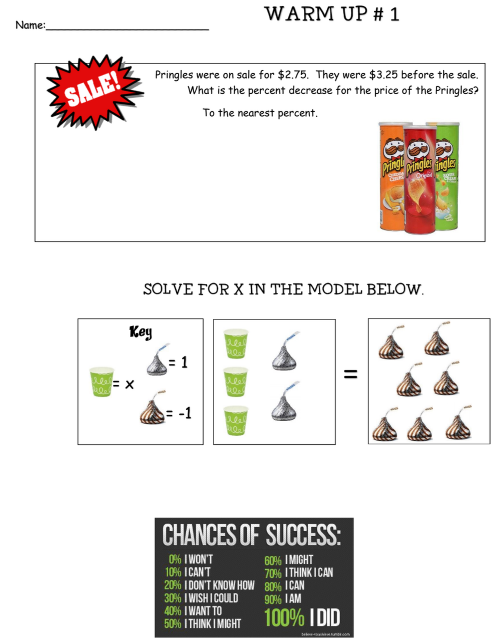 7th grade Warm-ups - Set 1, percents, inequalities