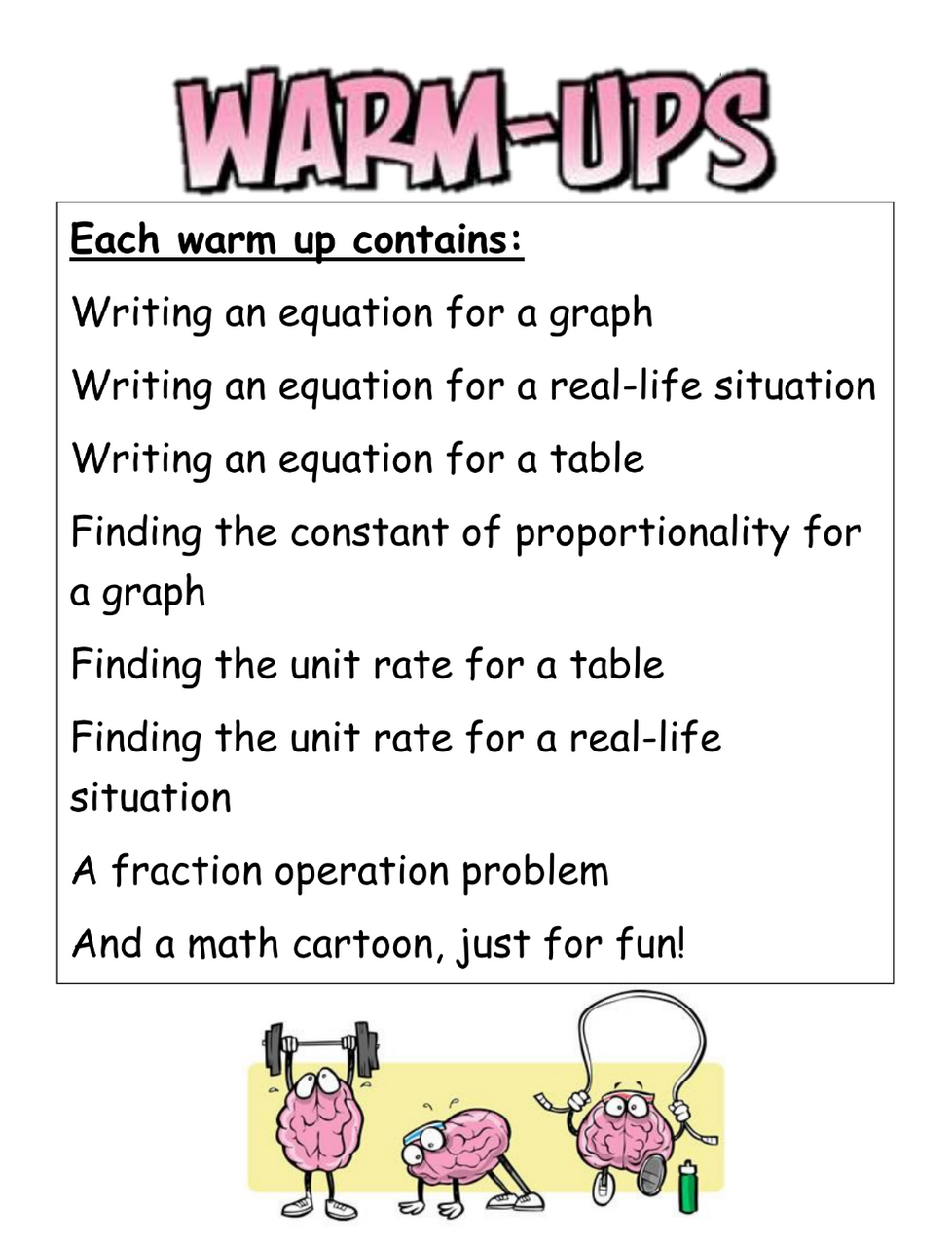 7th grade Warm-ups - Set 2, fractions, constant of proportionality