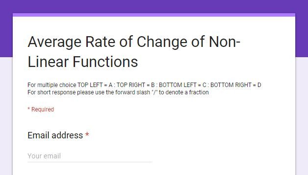 Average Rate of Change of Non-Linear Functions: Google Forms Quiz - 20 ...