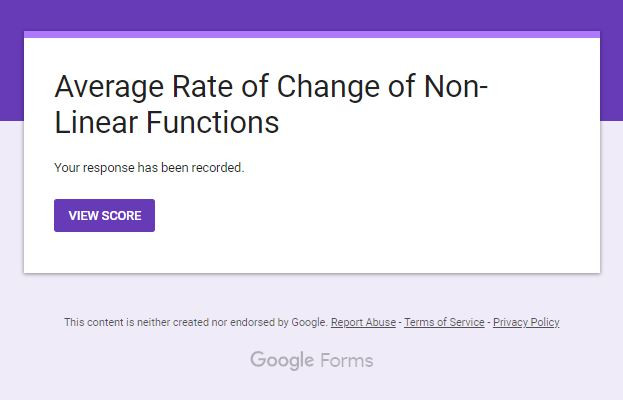 Average Rate of Change of Non-Linear Functions: Google Forms Quiz - 20 ...