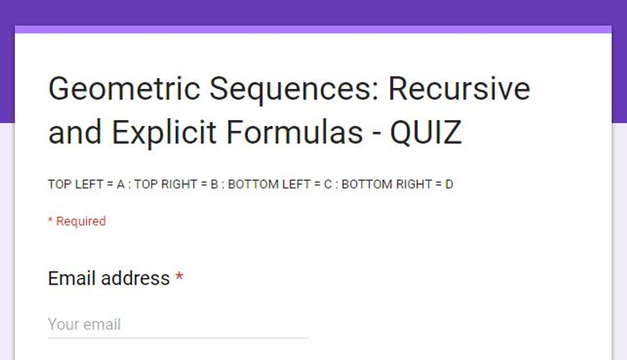 Geometric Sequences: Recursive and Explicit Formulas - Google Forms ...