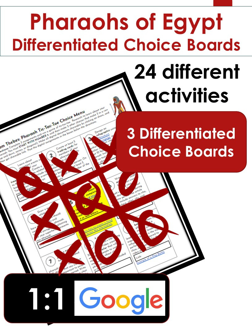 Pharaohs of Egypt Differentiated Choice Board Learning Menus (set of 3 ...