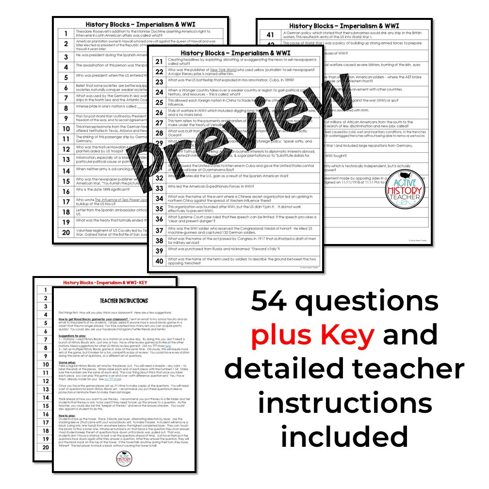 US Imperialism & WWI World War 1 Review History Blocks EOC Review ...