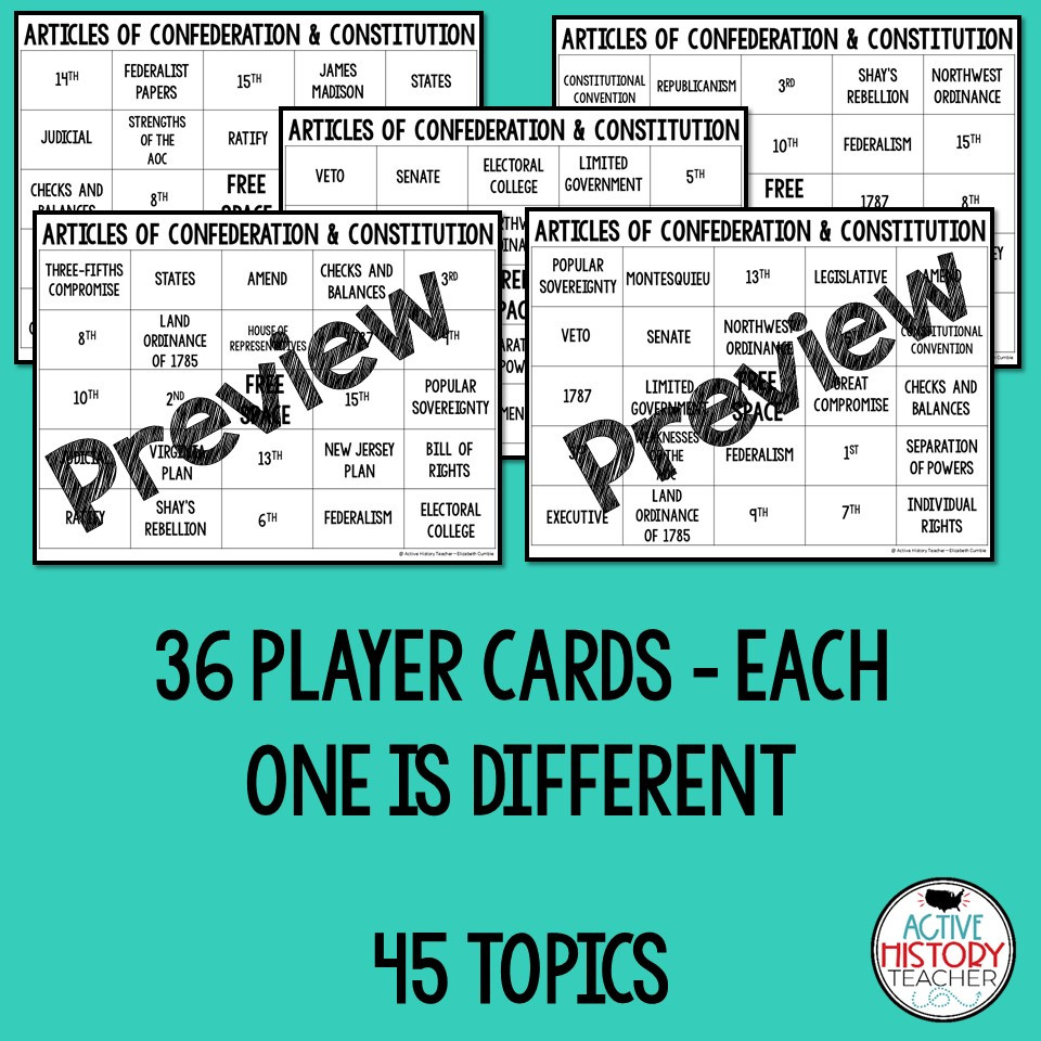 Articles of Confederation Constitution Bingo Review STAAR Review ...