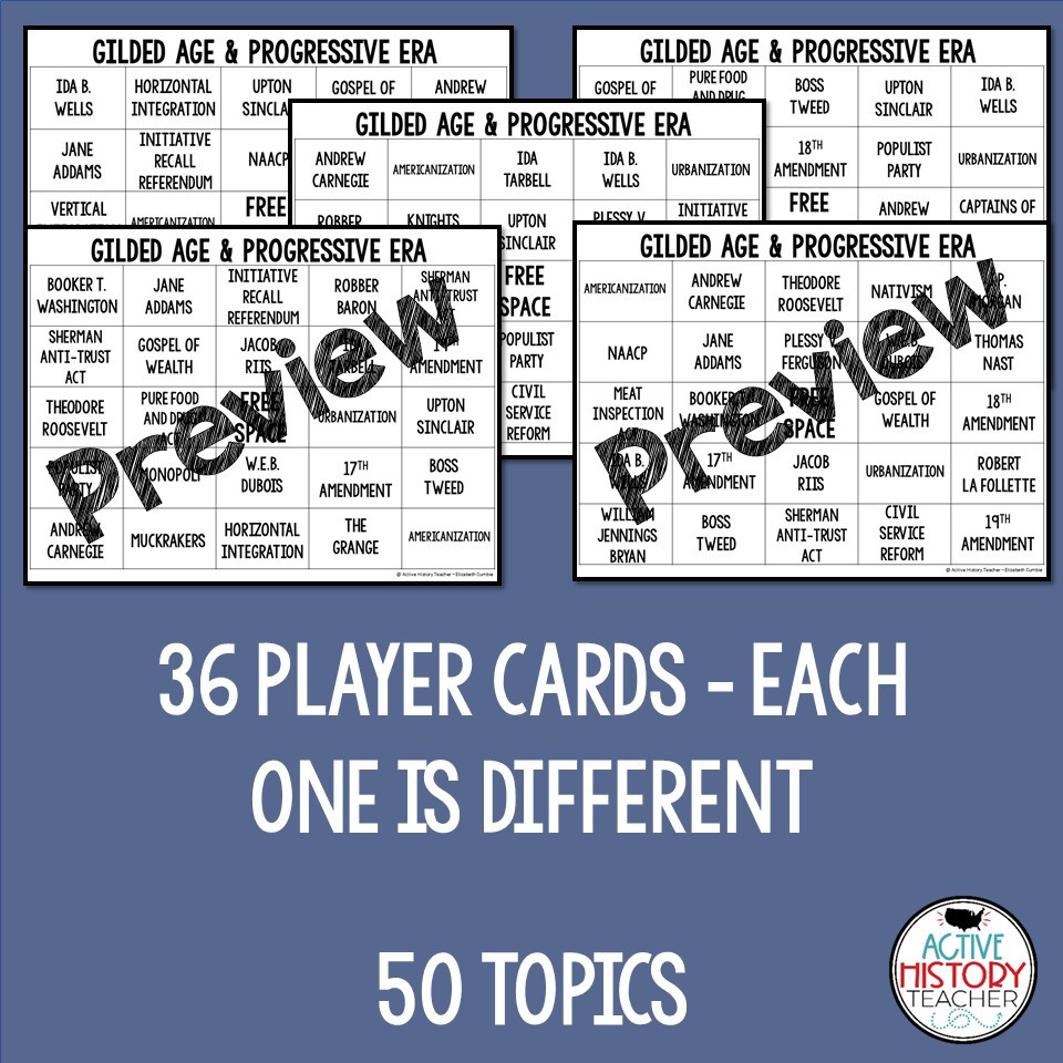 Gilded Age & Progressive Era BINGO Review Game STAAR Review - Amped Up ...