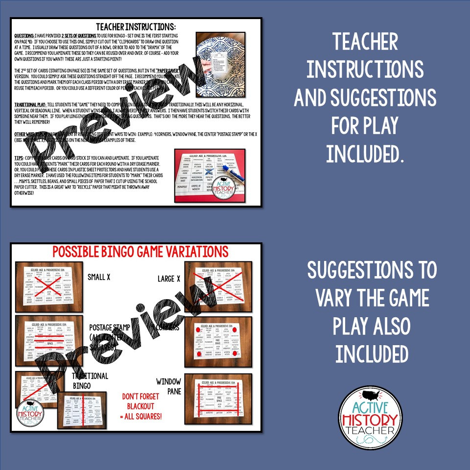 Gilded Age & Progressive Era BINGO Review Game STAAR Review - Amped Up ...