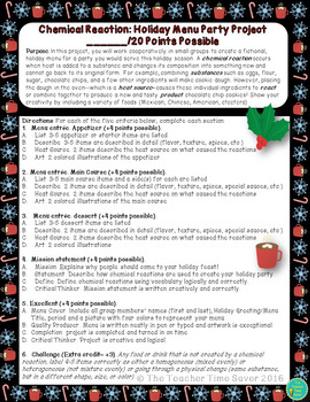 Christmas Chemical Reaction Menu Project- Matter, Atoms, and Periodic ...