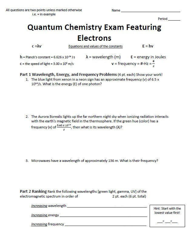 Quantum Chemistry Exam Set (Regular and Modified) Featuring the ...
