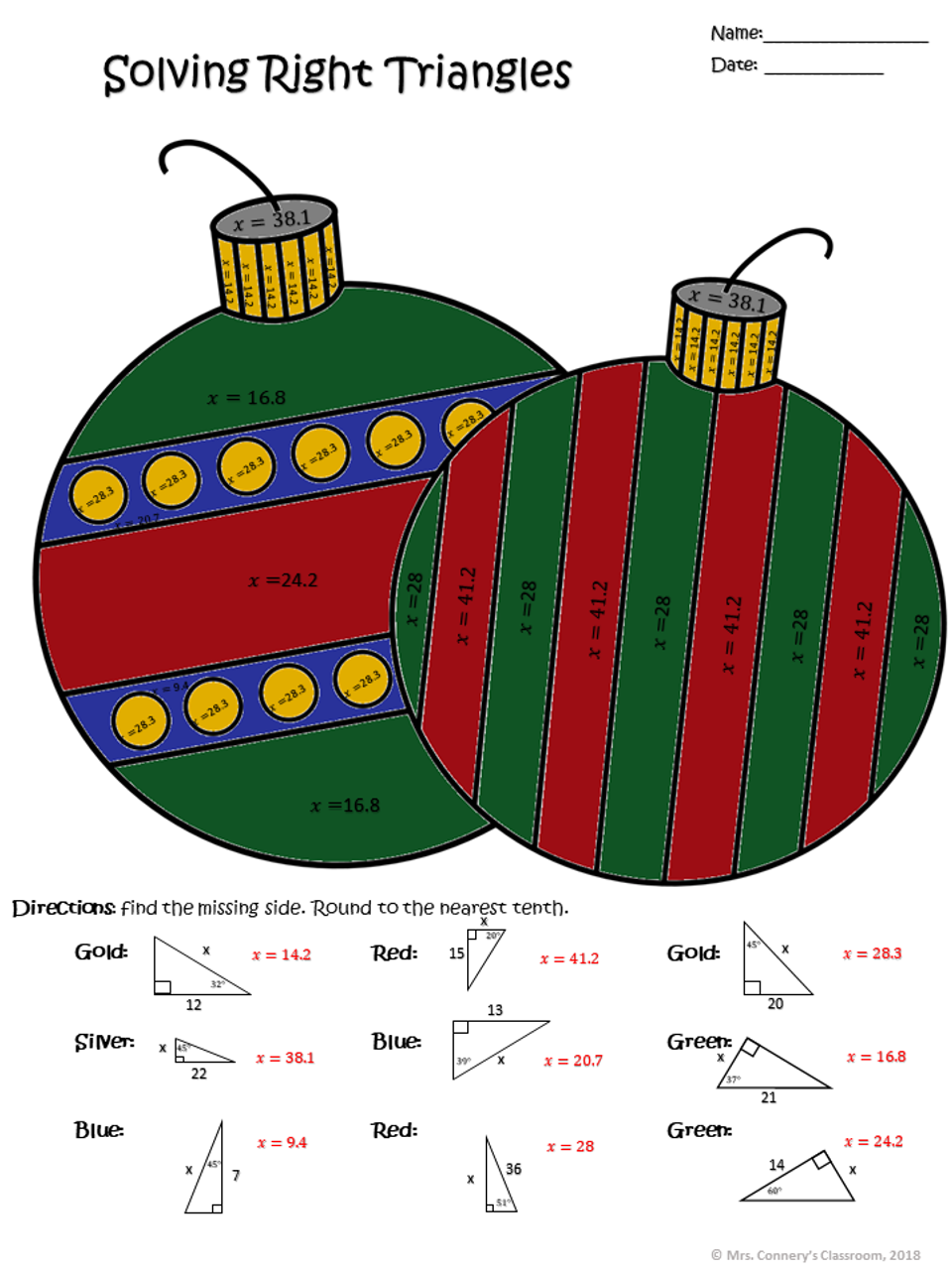 Christmas/Holiday Geometry Color Sheets (Congruence, Pythagorean Thm ...