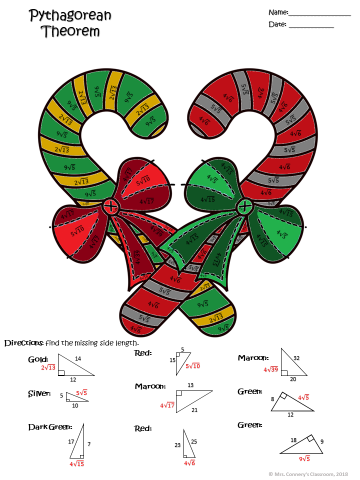 Christmas/Holiday Geometry Color Sheets (Congruence, Pythagorean Thm ...