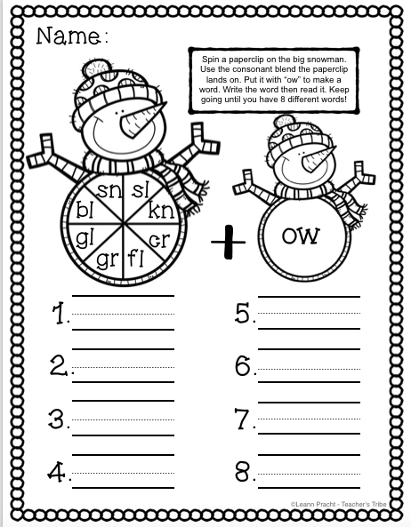 Snowman Spin and Build - Words with Diphthongs - Amped Up Learning
