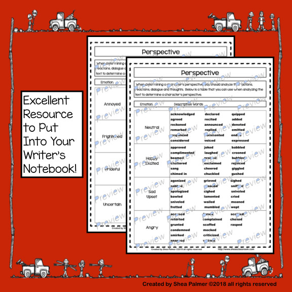 Perspective Descriptive Word List - No Prep-Printables - Amped Up Learning