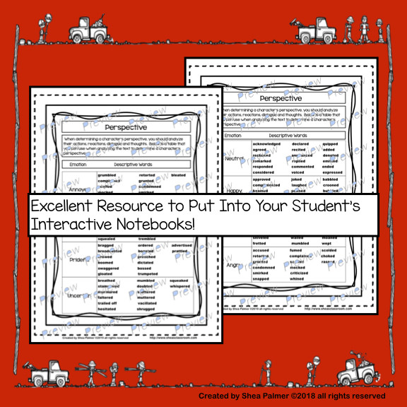 Perspective Descriptive Word List - No Prep-Printables - Amped Up Learning