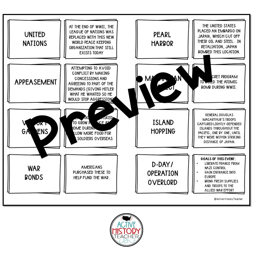 World War II WWII Vocabulary Review Matching EOC Review - Amped Up Learning