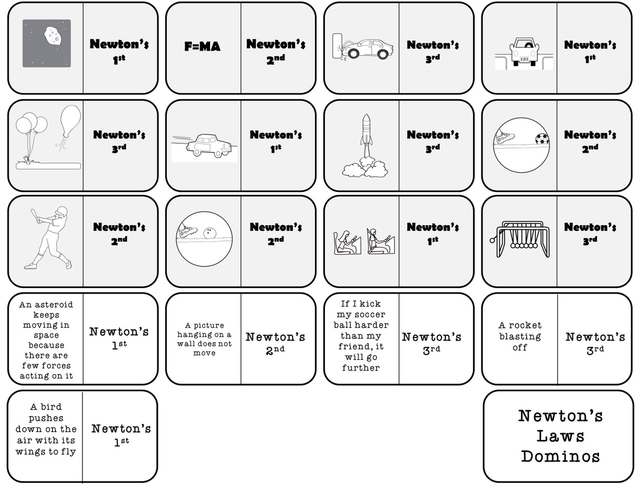 Vocabulary Dominoes: Motion and Newton’s Laws NGSS MS-PS-2-1 and 2-2 ...