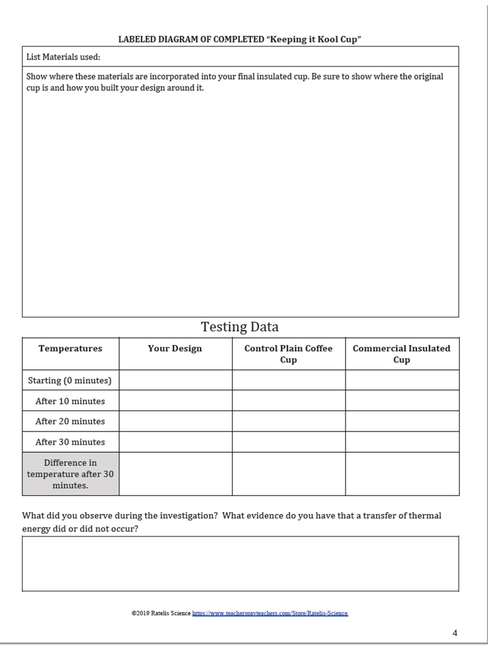 STEM Design Challenge for MS-PS-3-3 Design an Insulated Cold Thermal ...