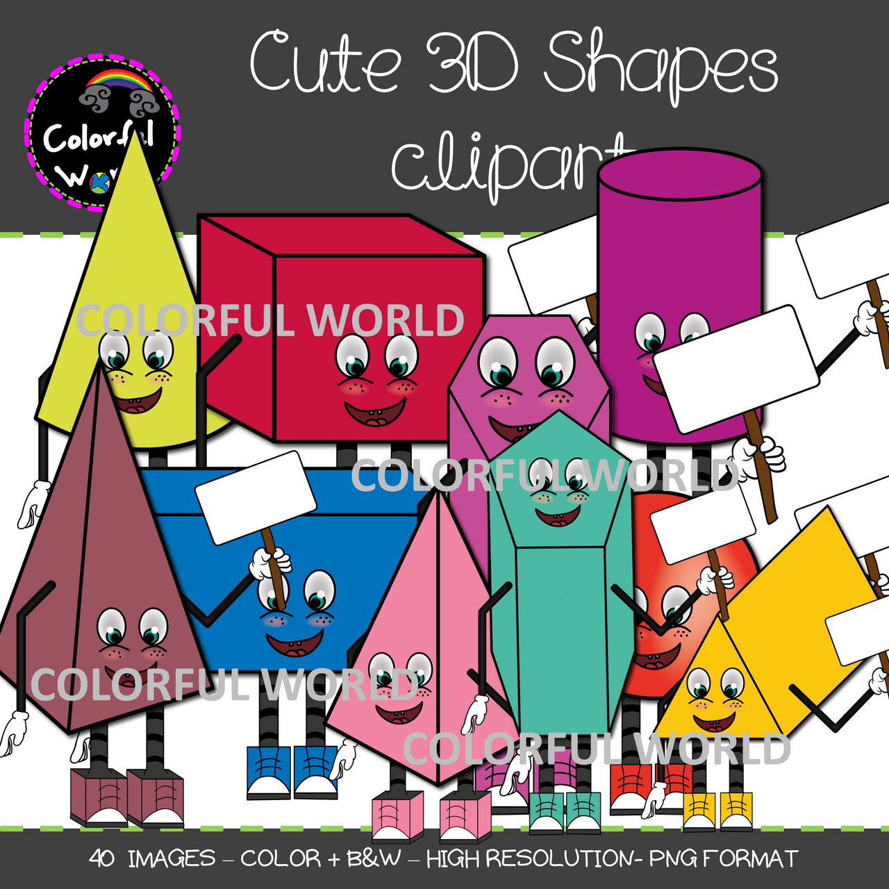 Cute 3D Shapes clipart - Amped Up Learning