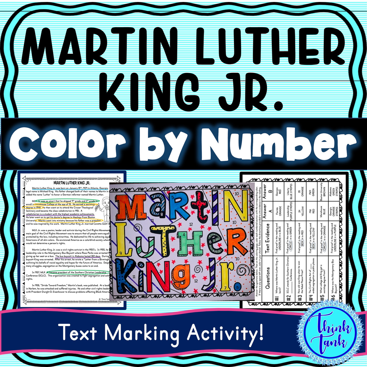 Martin Luther King Jr Color by Number and Text Marking Activity - MLK ...