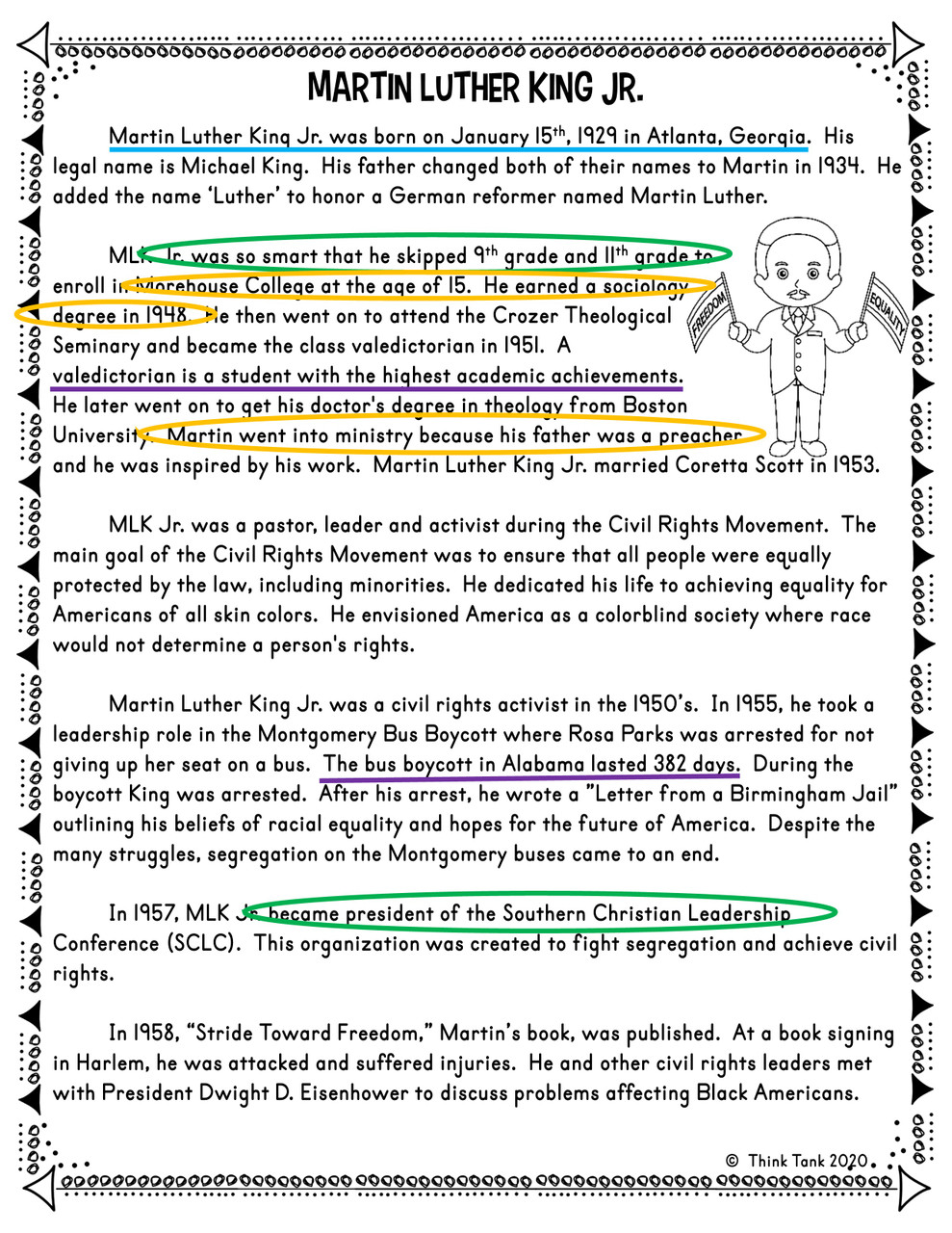 Martin Luther King Jr Color by Number and Text Marking Activity - MLK ...