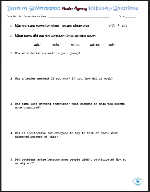 Introduction to Government: Murder Mystery Game