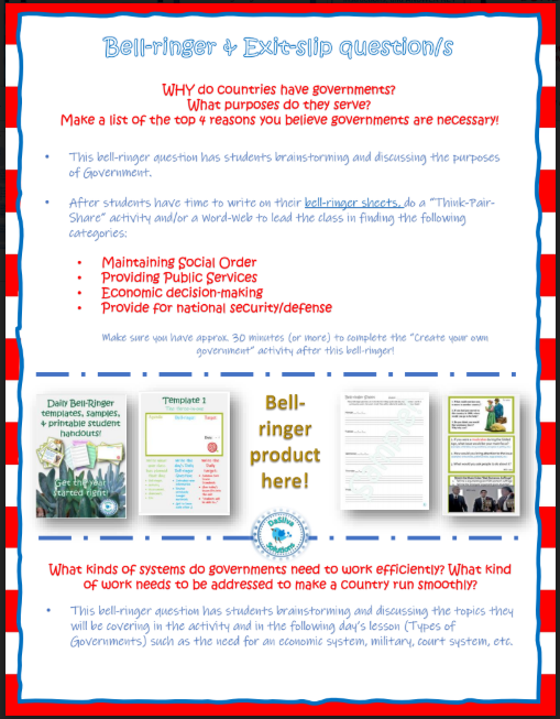 Create Your Own Government Activity: types of governments introduction ...