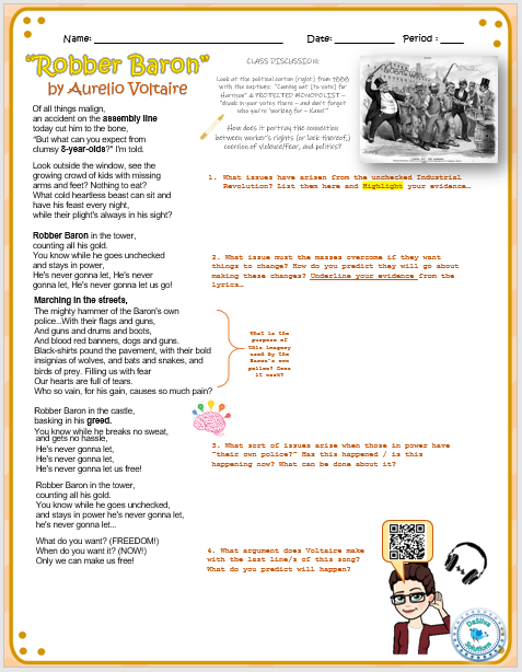 Industrial Revolution Song Series & Political Cartoon Analysis Activity