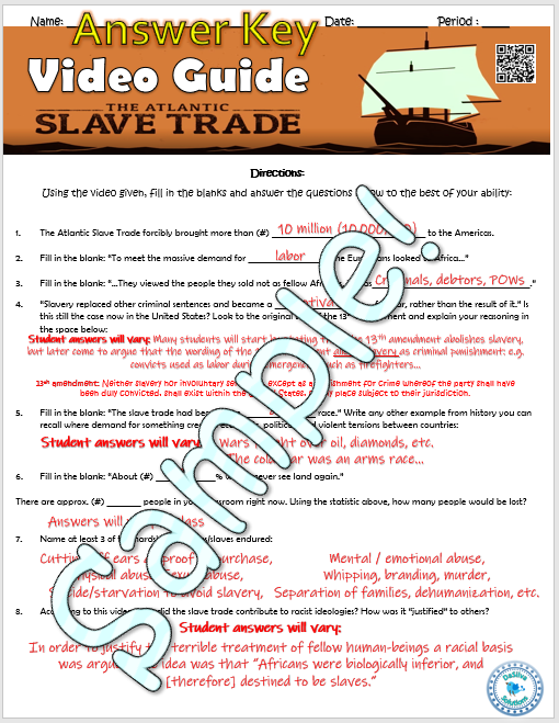 The Atlantic Slave Trade introduction - Video Guide & answer key ...