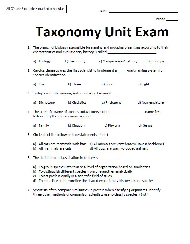 Taxonomy Unit Exam for Biology - Amped Up Learning