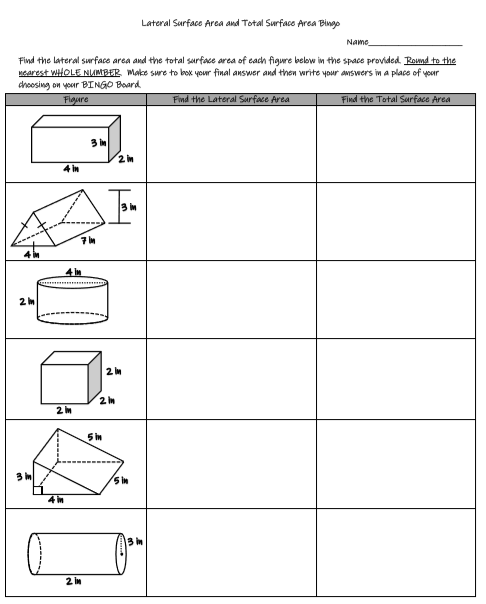Lateral and Total Surface Area Bingo - Amped Up Learning