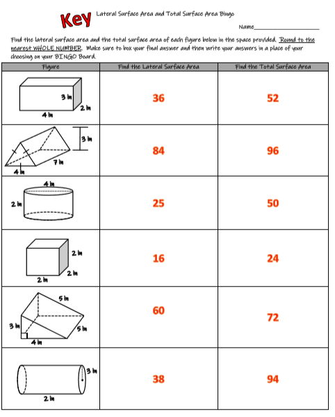 Lateral and Total Surface Area Bingo - Amped Up Learning
