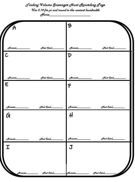 Finding the Volume of Cylinders, Cones, and Spheres Scavenger Hunt ...