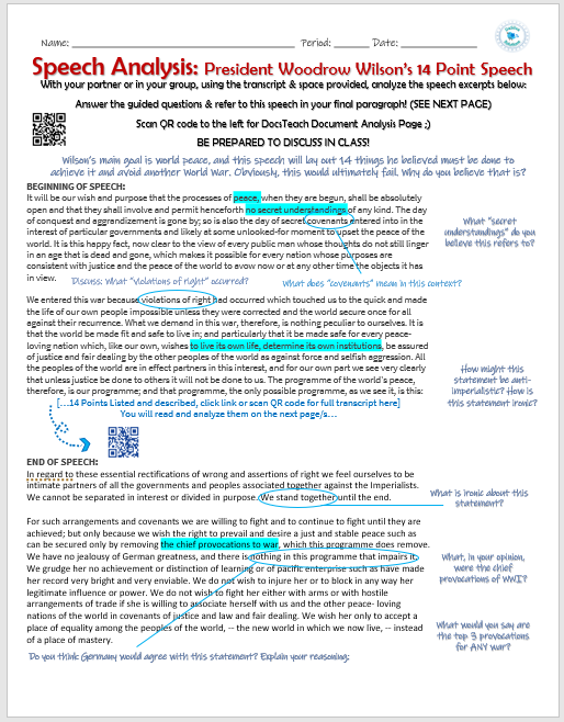 Woodrow Wilson's 14 Points - Gallery Walk, Political Cartoon & Speech ...